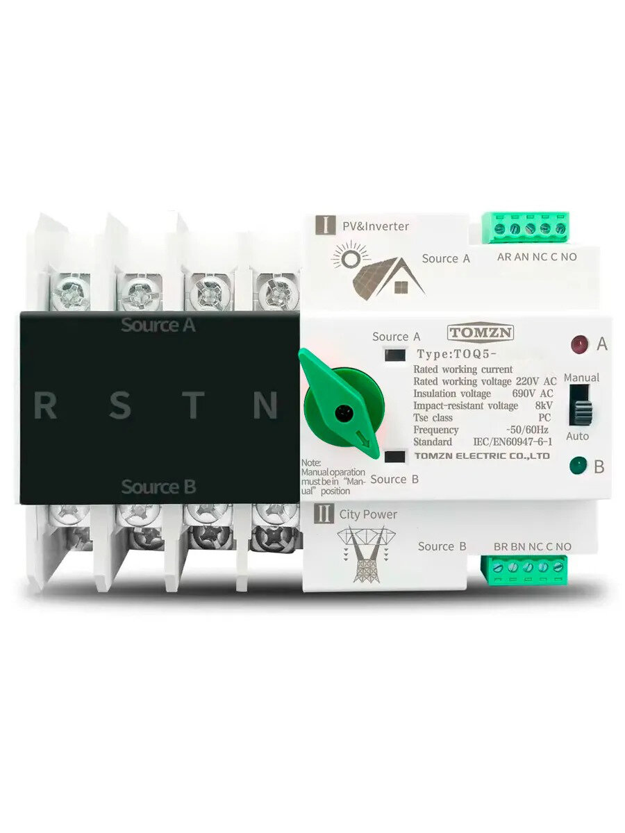 Устройство автоматического ввода резерва TOQ5-100PV/4 АВР для солнечных панелей и инвертора 4P на 100 ампер, трёхфазное