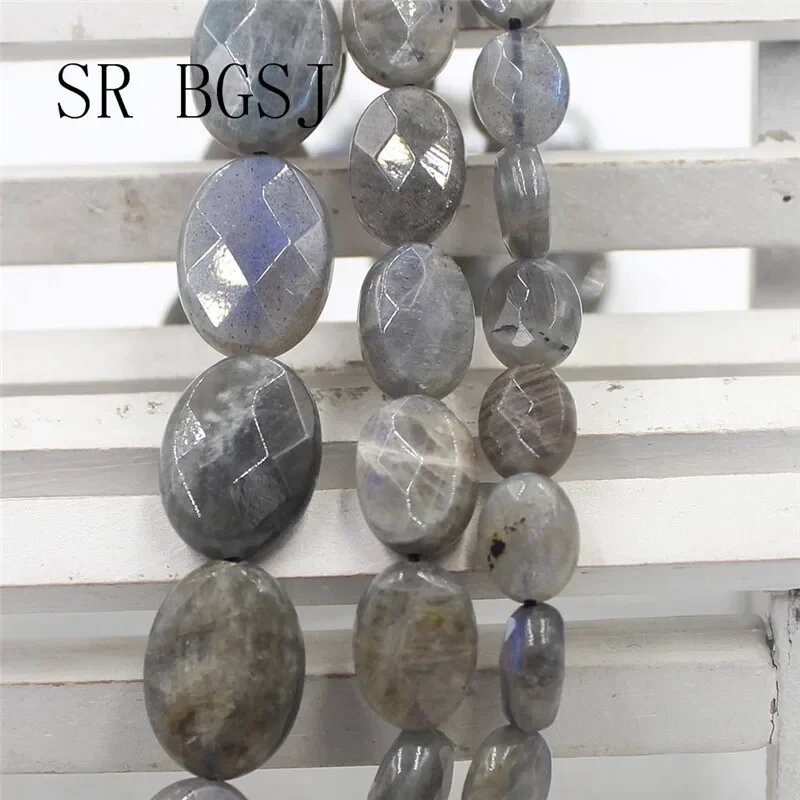 Бусины из лабрадорита, ларвикита и лунного камня Oval 13x18mm