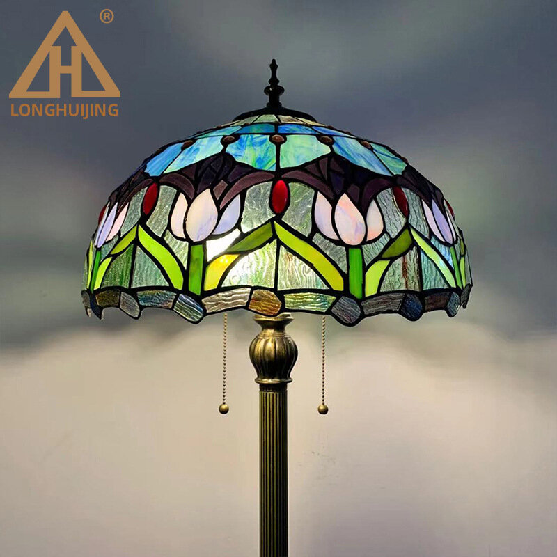 Торшер LongHuiJing "Тиффани", пасторальный стиль, стекло, 220В