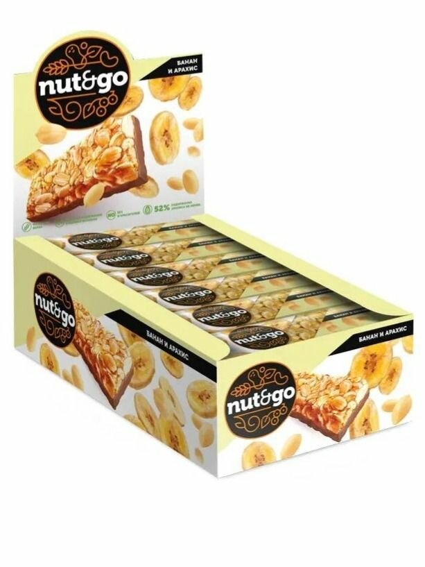 Nut&Go , батончик Банан и арахис , 42 г (упаковка 18 шт)