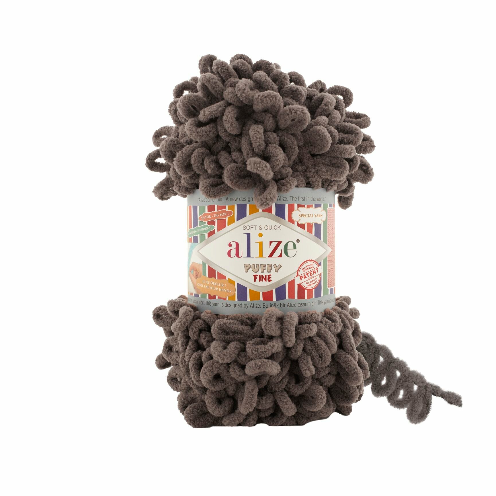 Пряжа для вязания Alize Puffy Fine 1 моток (14 м, 100 гр), цвет 305 шоколад