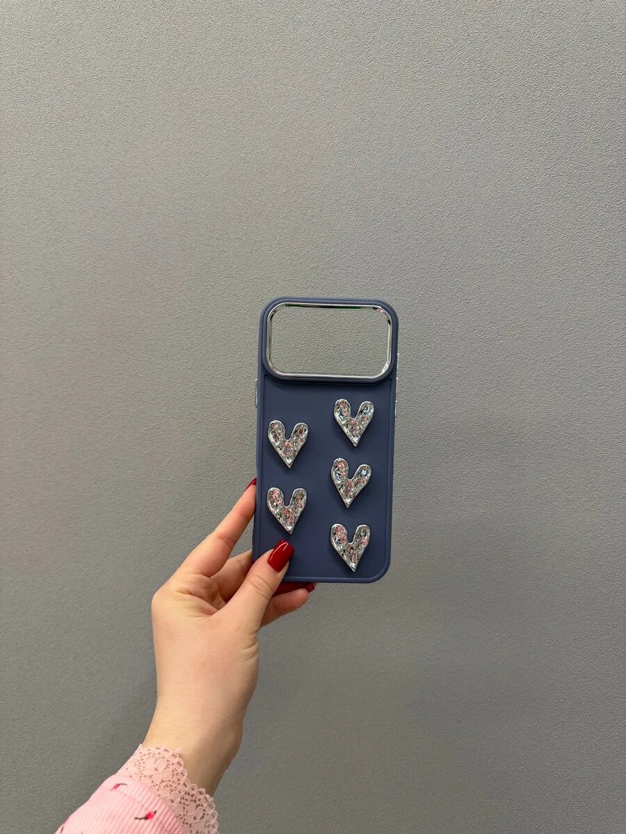 Чехол на Iphone 17 Pro Max , цвет темно-синий , с фигурками . — фото 1
