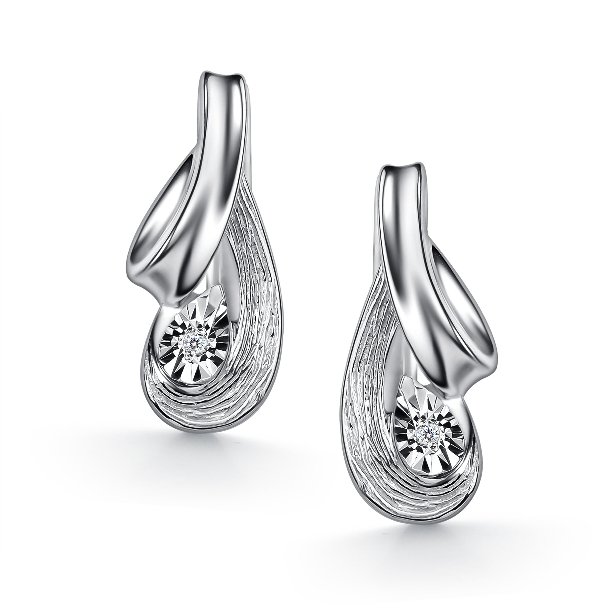 Серьги, серебро, 925 проба, родирование, бриллиант