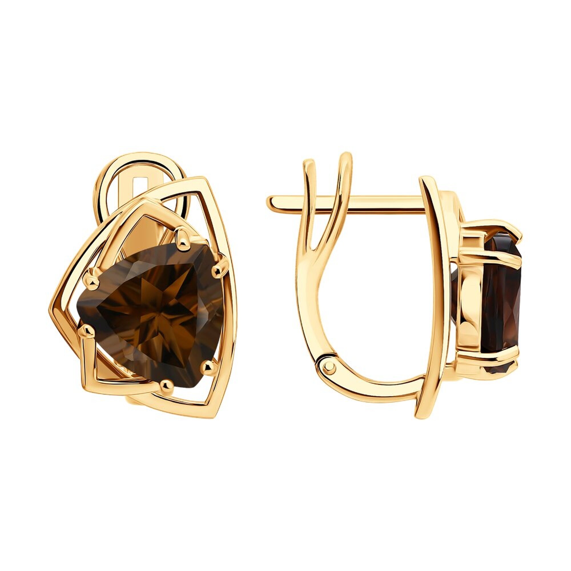 Серьги, красное золото, 585 проба, раухтопаз