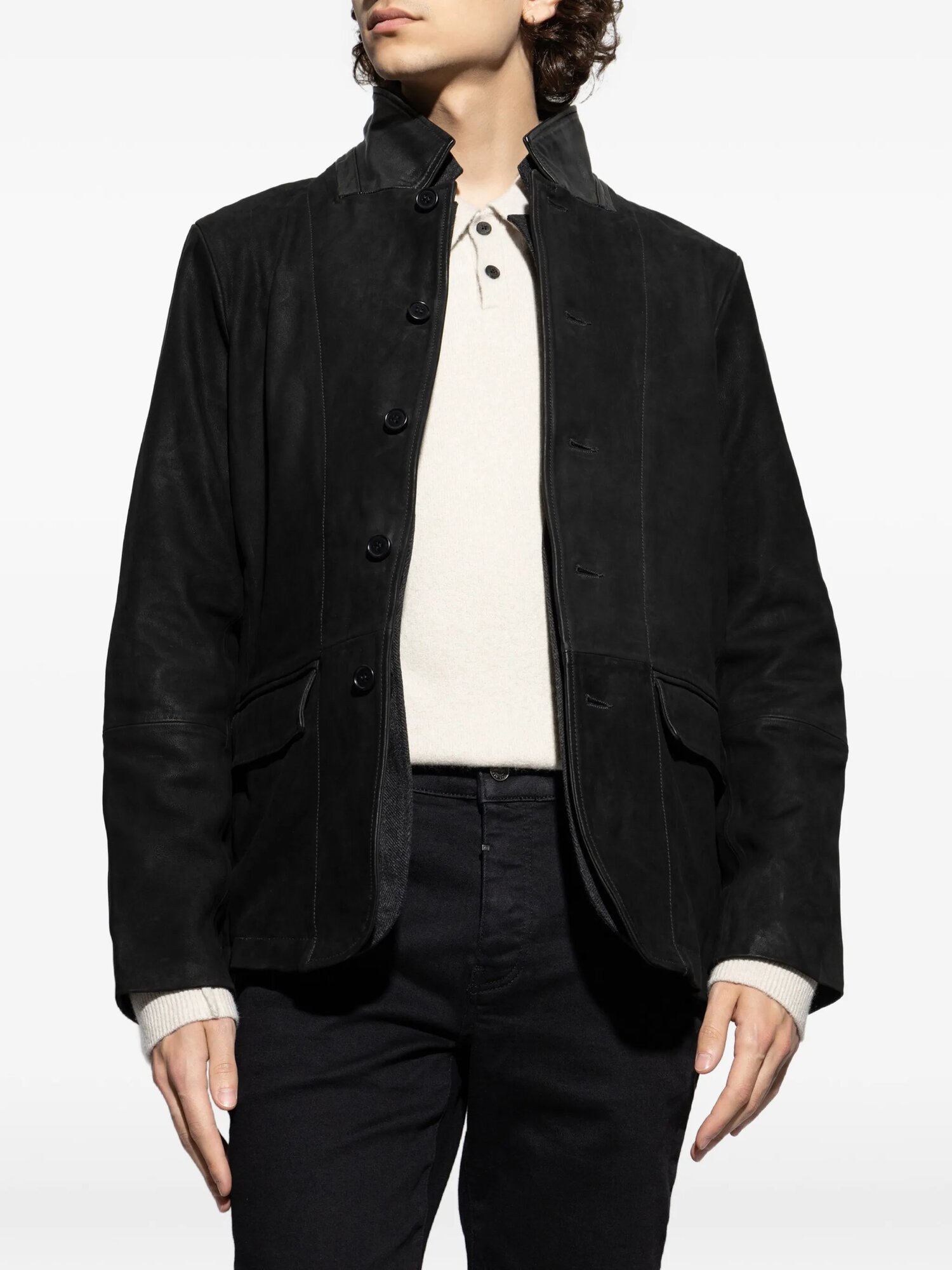 Куртка AllSaints Survey double-layered suede jacket, размер 52, black/black — фото 1