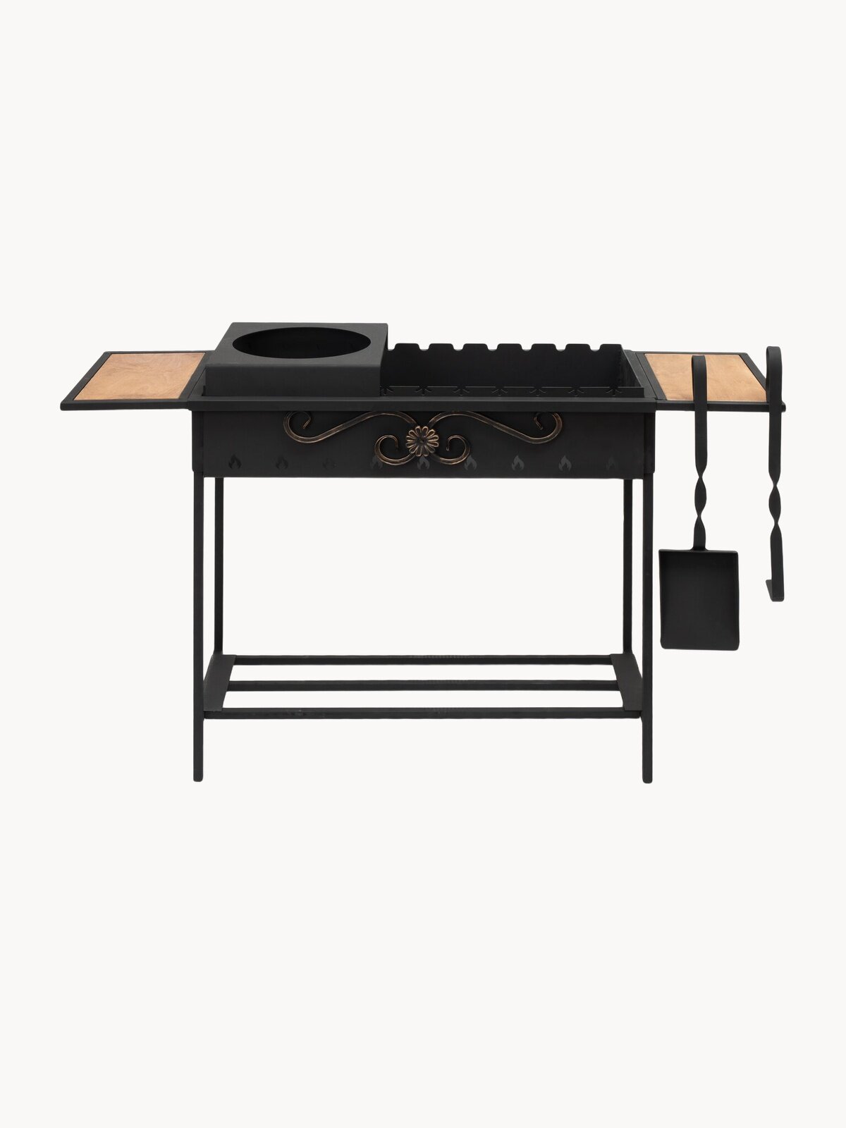 Мангал с подказанником и деревянными полками для дачи 2 мм комплект