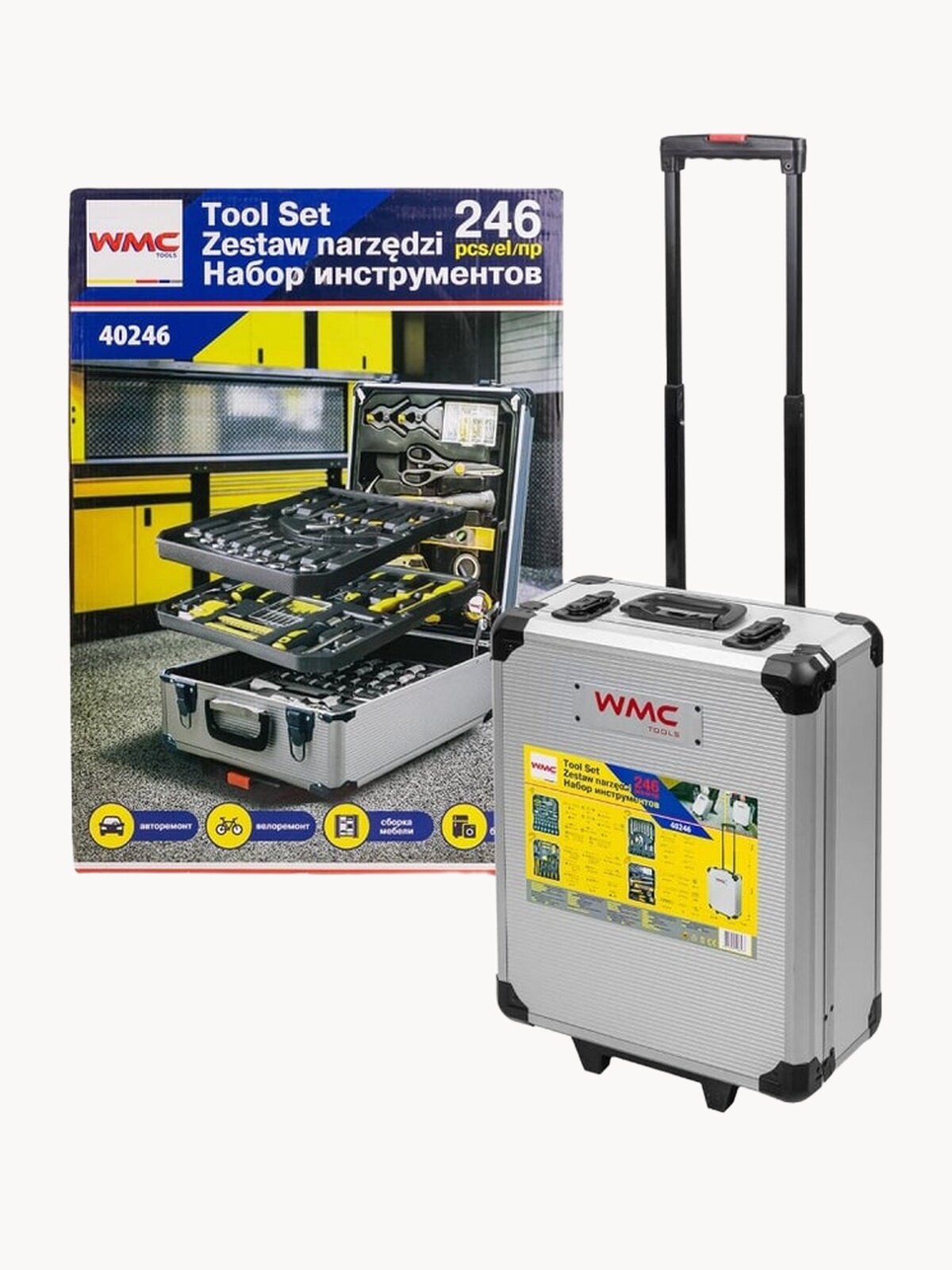 Набор инструментов WMC TOOLS в алюминиевом кейсе, 246 предметов WMC-40246, устойчивы