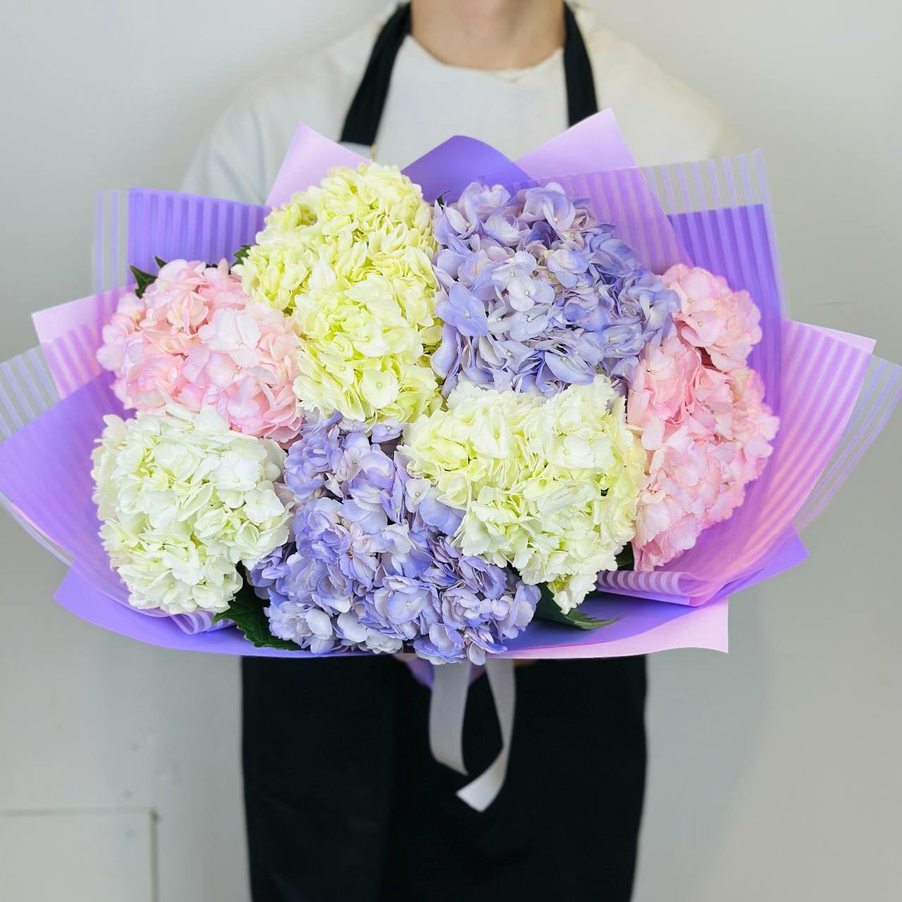 Букет из гортензии Rybe-Flowers, 7 цветов, разноцветный, 50 см