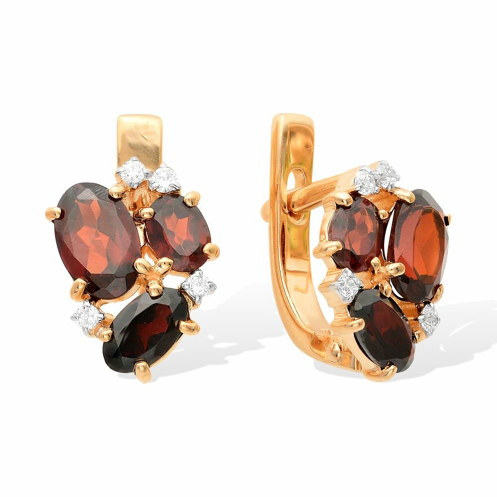 Серьги, золото, 585 проба, фианит, гранат