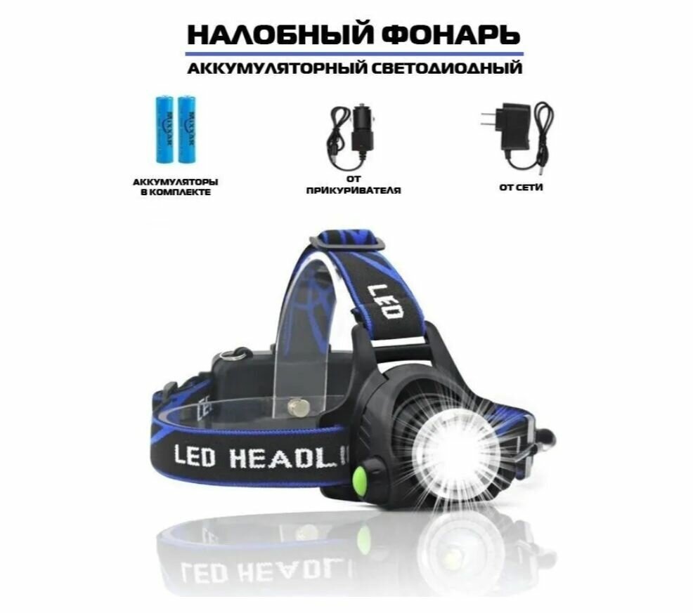 Налобный фонарь аккумуляторный, фонарик для кемпинга и туризма