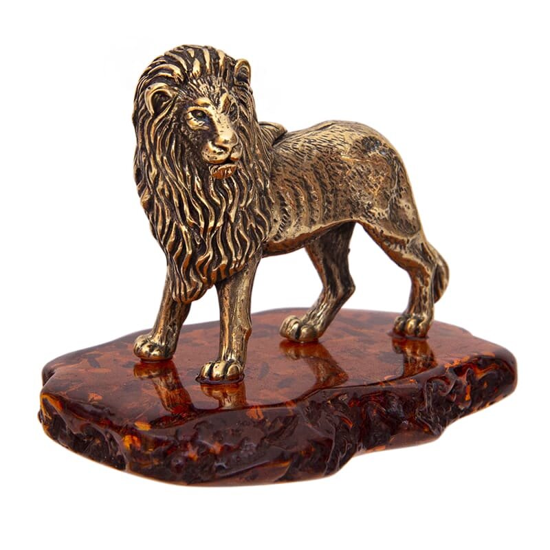 Статуэтка коллекционная на натуральном янтаре тотем Лев 6 х 5 см