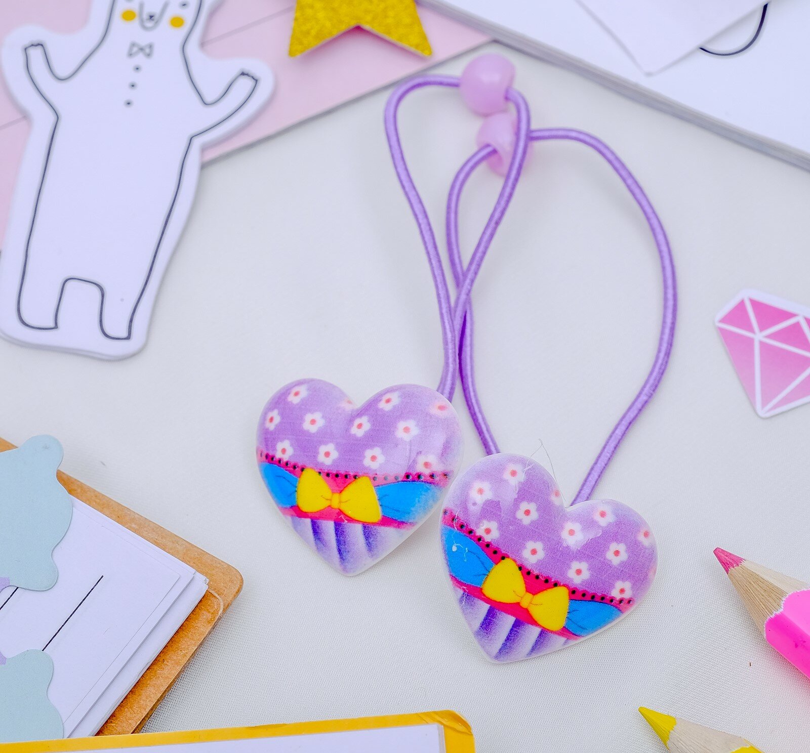 Резинка для волос "Бантик" , Сердечки, Цвет микс, 2шт