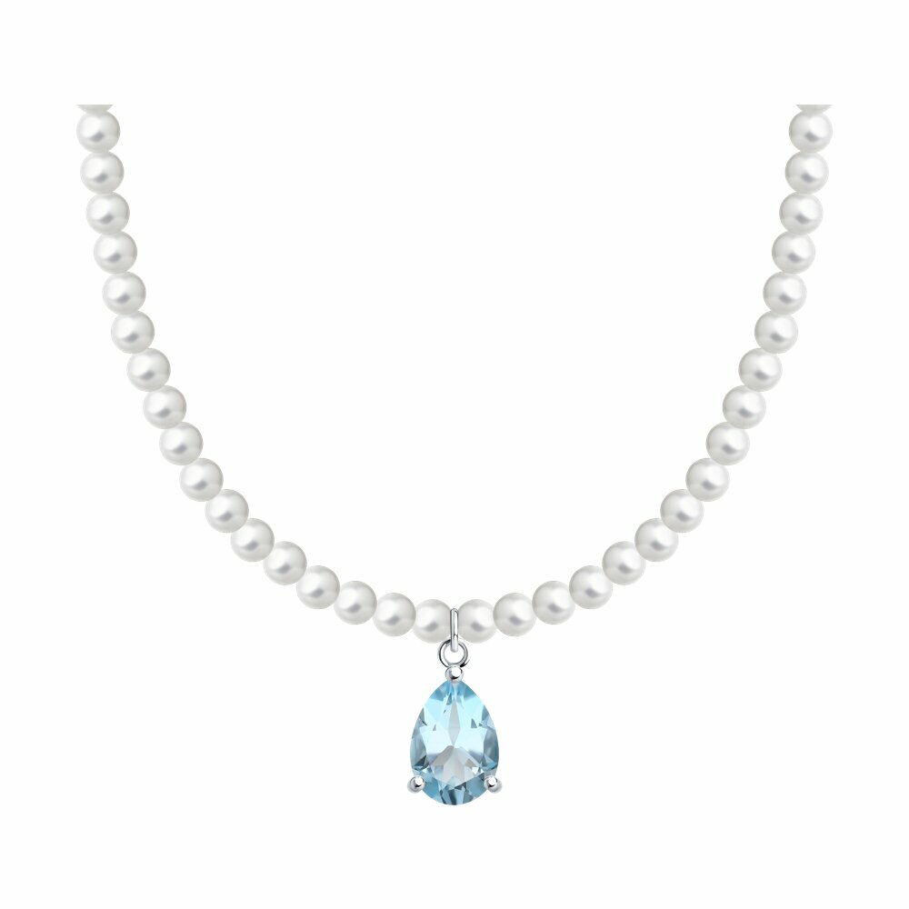 Колье, серебро, 925 проба, родирование, топаз, жемчуг имитация