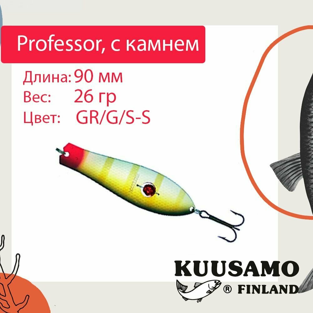 Блесна для рыбалки Kuusamo Professor 2, 90/26 с камнем, GR/G/S-S (колеблющаяся)