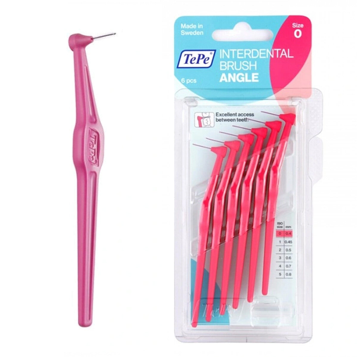 Набор межзубных ершиков TePe Angle Size 0 (диаметр 0,4 мм), 6 шт