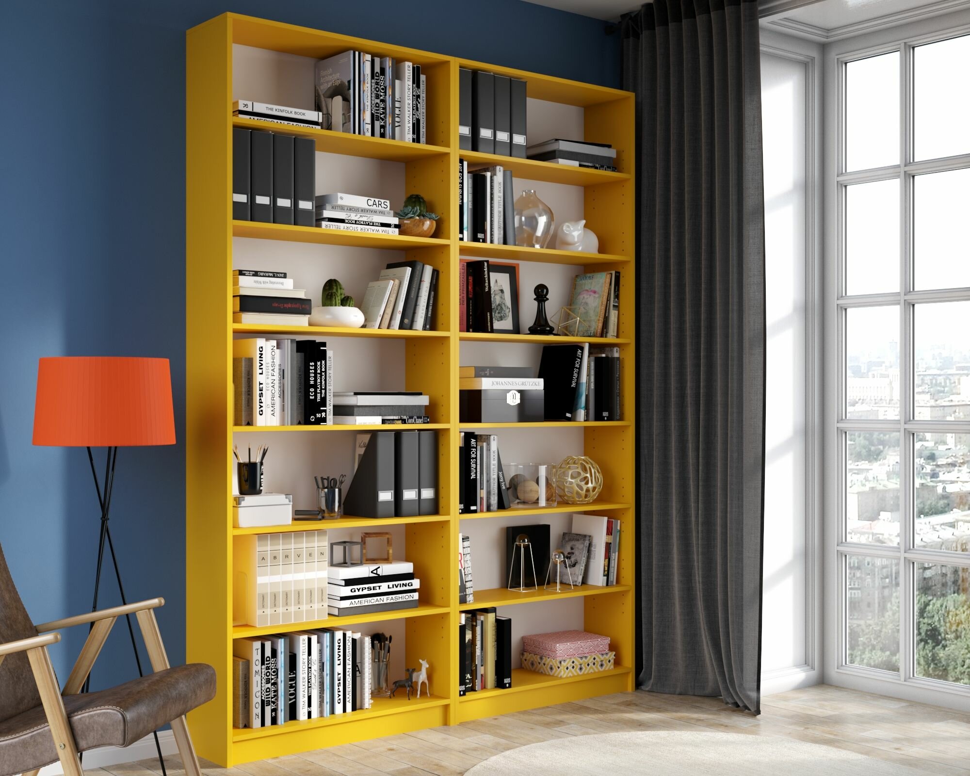 Стеллаж для книг с полками Мебель на Руси "Билли 6" 160х237х28, солнечный свет