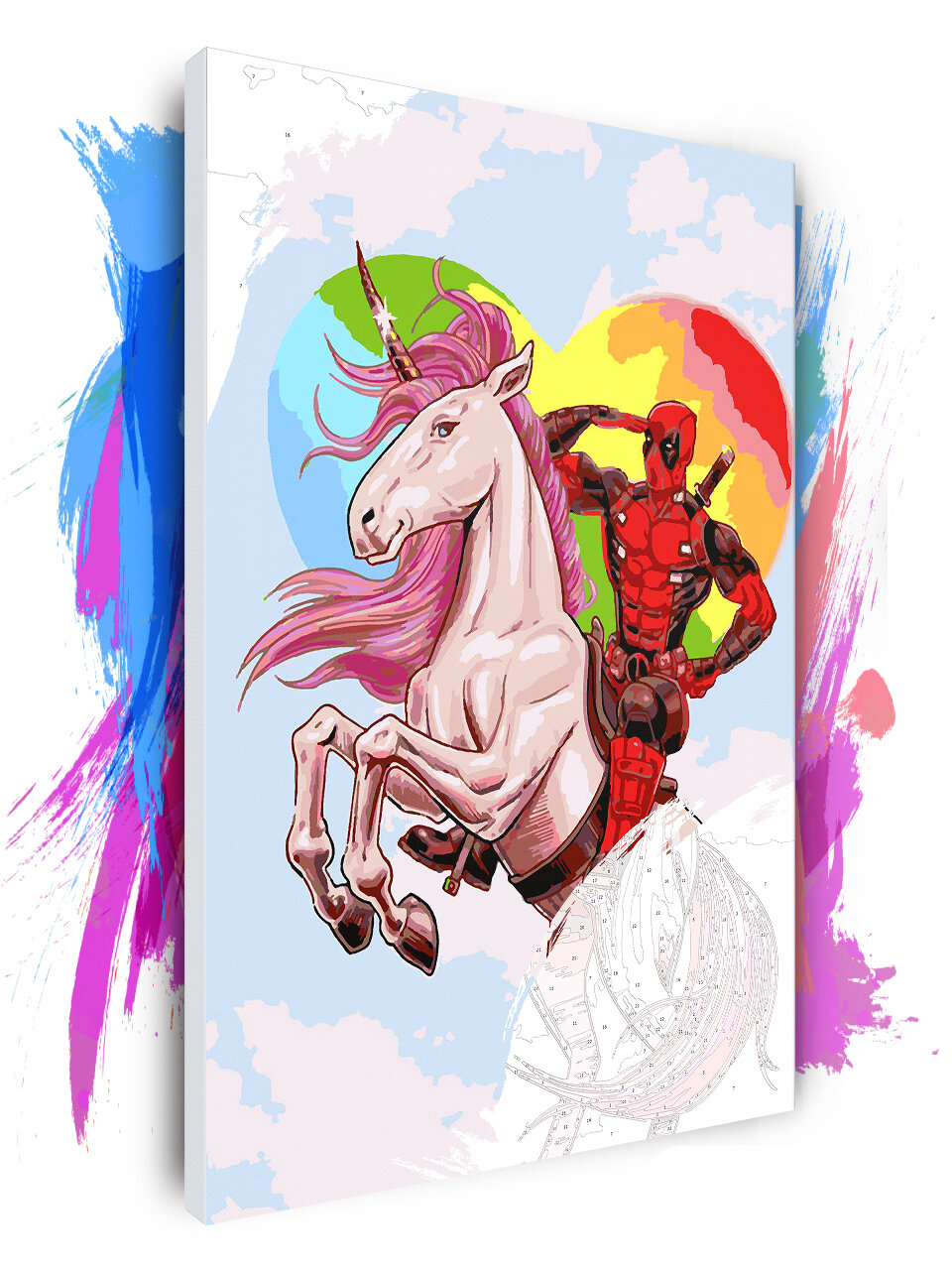 Картина по номерам на холсте Дэдпул на единороге, 50 х 80 см