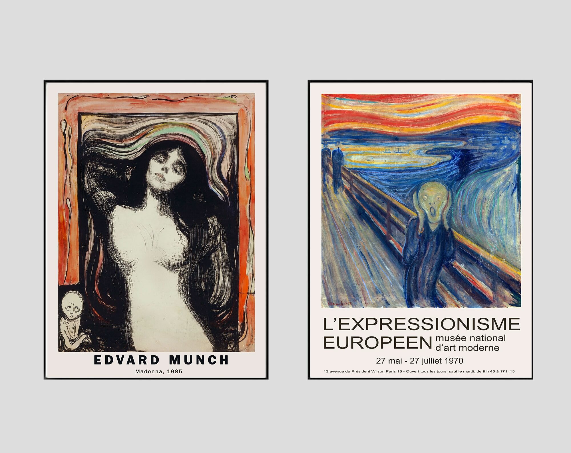 Набор интерьерных постеров Эдвард Мунк Мадонна и Крик 2 шт А3 без рамы. 2 винтажных плаката в стиле готика Edvard Munch Scream для интерьера и в подарок