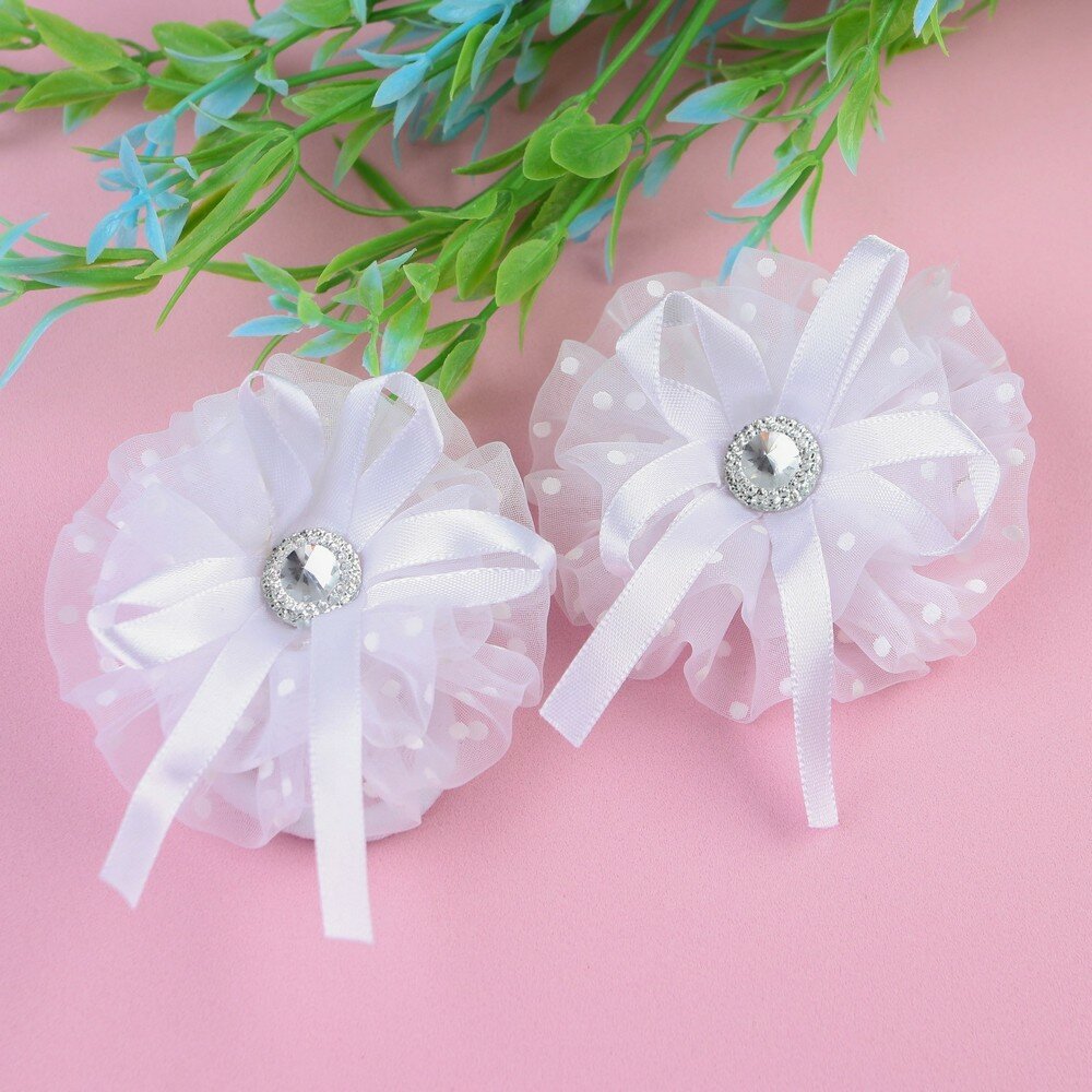 Набор бантов, белые с кружевами 2 шт, 7,5 см "Фея"