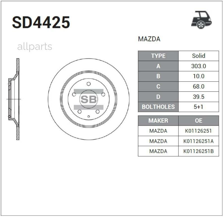 SANGSIN BRAKE SD4425 диск тормозной задний!\ Mazda CX-5 2.0/2.2TD 11>