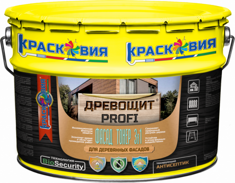 Пропитка для Дерева Красковия Древощит PROFI «Фасад Тонер 3в1» 8кг Венге, Антисептическая, Тонирующая, Алкидная.