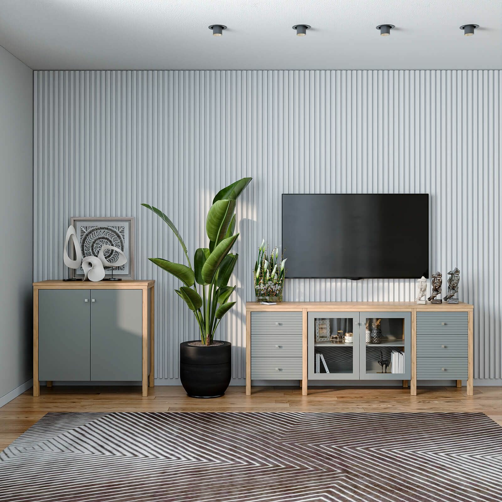 Тумба ММЦ Гостиная Вояж 20 (серый №7042/антик 24) из массива сосны