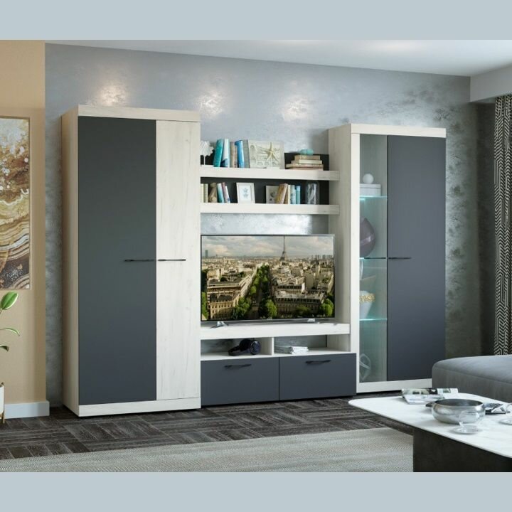 Гостиная Памир "Соната" исполнение 2, Дуб Крафт белый/Антрацит