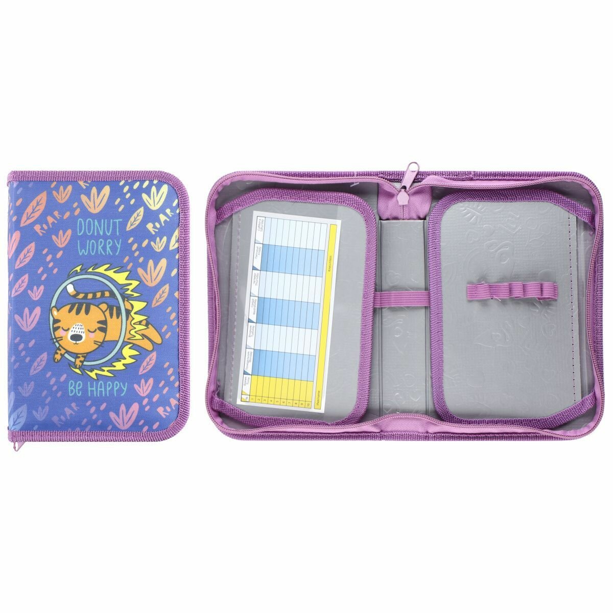 Пенал прямоугольный тканевый 1 отделение + 2 откидные планки "Tiger-Cat" 13*20*4 см