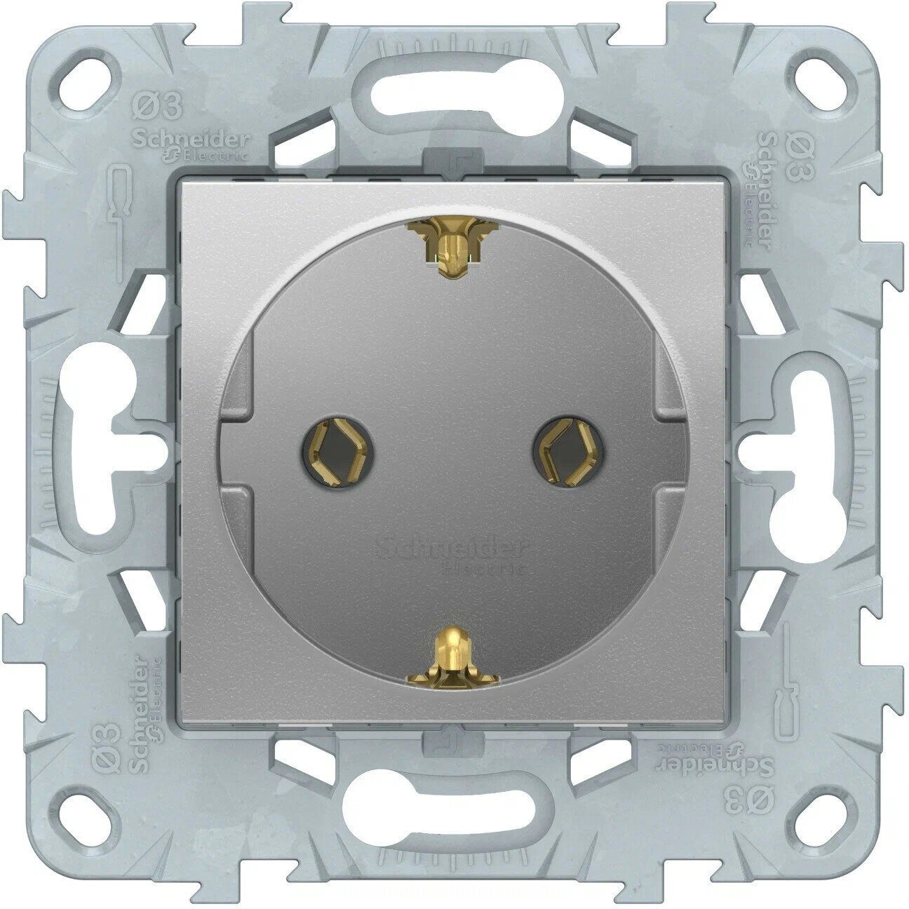 Розетка с заземлением с быстрозажимными клеммами SE Unica NEW, алюминий NU505630
