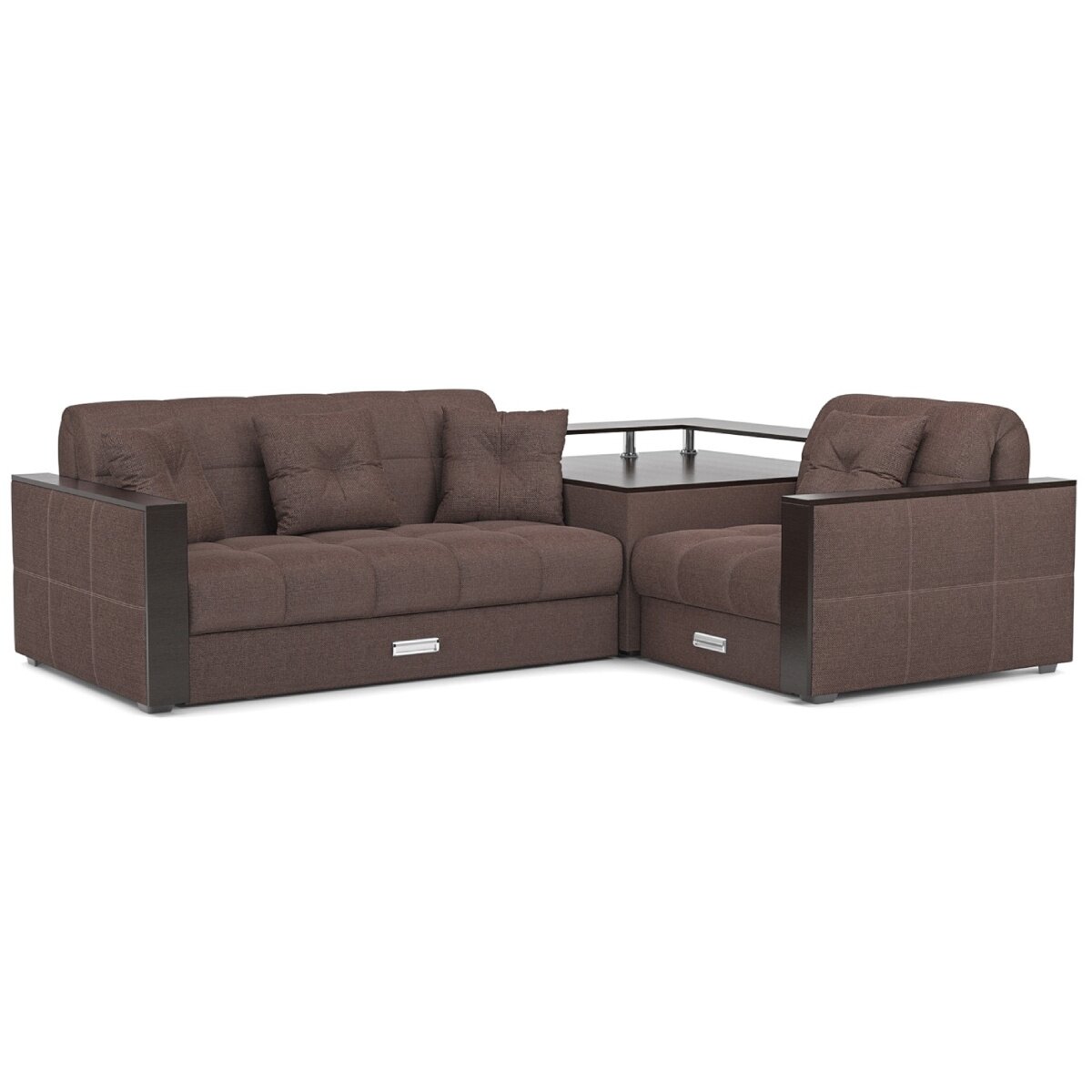 Угловой диван Сток Диванов Торонто Chocolate шоколадный, механизм аккордеон на металлокаркасе