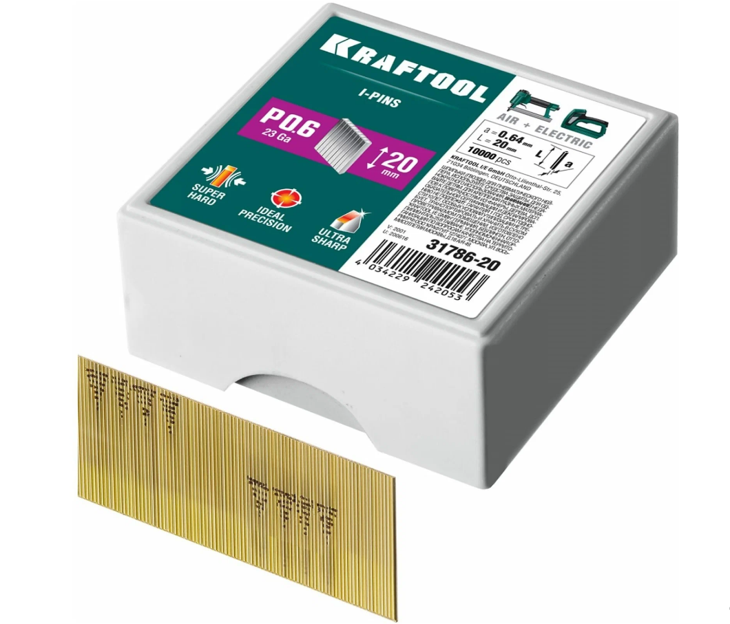 Гвозди для пневматического нейлера KRAFTOOL Р0.6 20 мм 10 000 шт. 31786-20