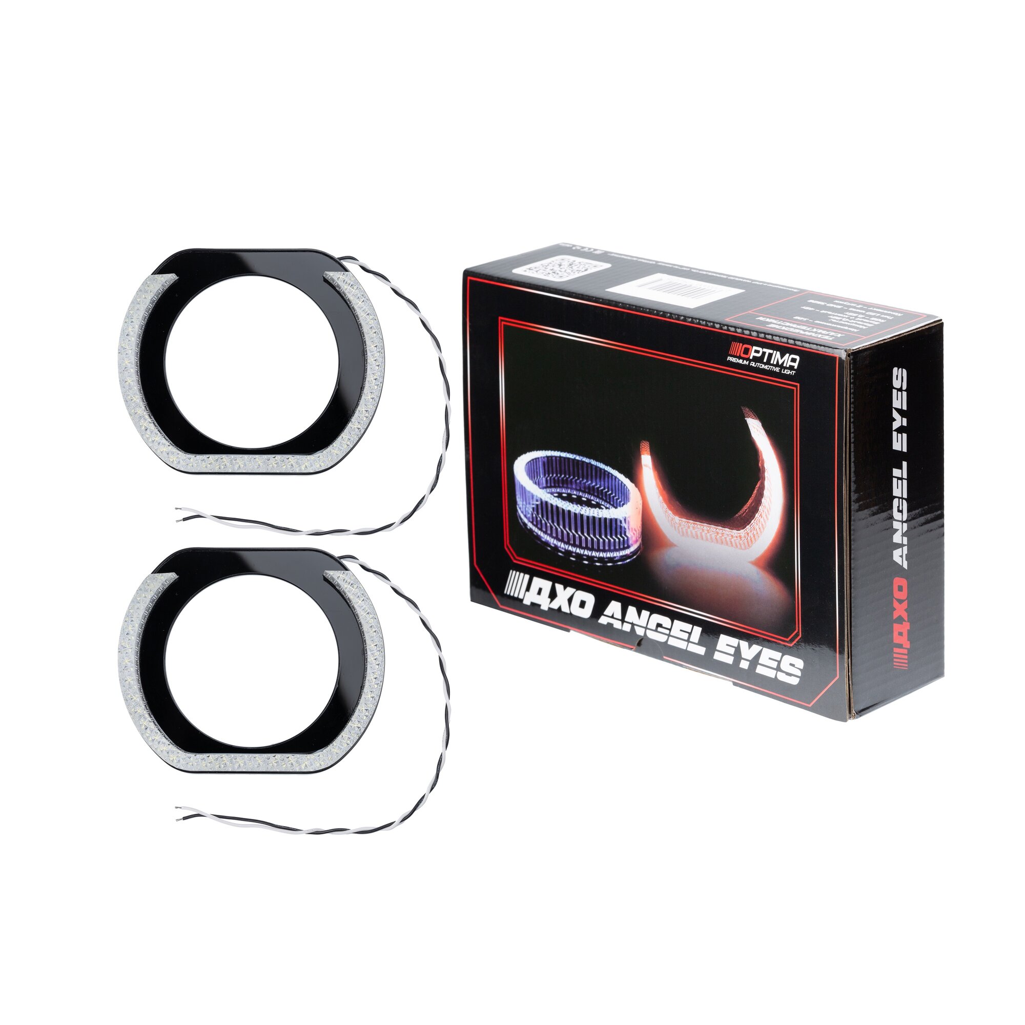 Ангельские глазки 3D с функцией ДХО Optima Light на линзу 3,0", форма U , диаметр 80/121 мм, цвет белый (2 шт.)