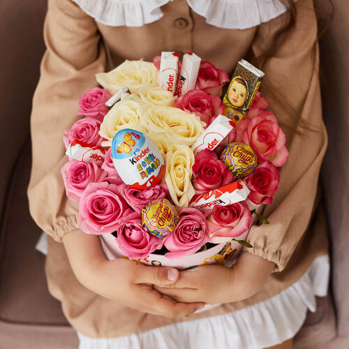 Букет детский Venus in Fleurs №11, 25 цветов, в коробке, круглый, высота 25 см — фото 1