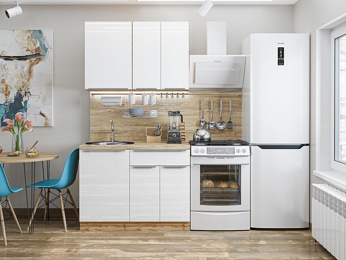 Готовый кухонный гарнитур кухня 1 метр без столешницы Фьюжн-05 2140*1000*600 Angel