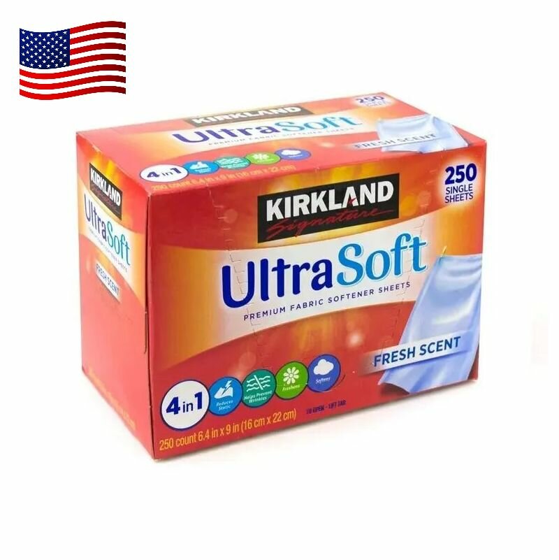 Kirkland Signature , Листы салфетки для сушки белья для сушильных машин , кондиционер для смягчения ткани , аромат свежести