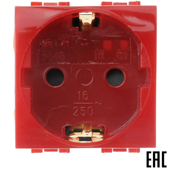 Механизм Brava 76482R розетки "евр" со шторками 2 модуля с/п красный ДКС