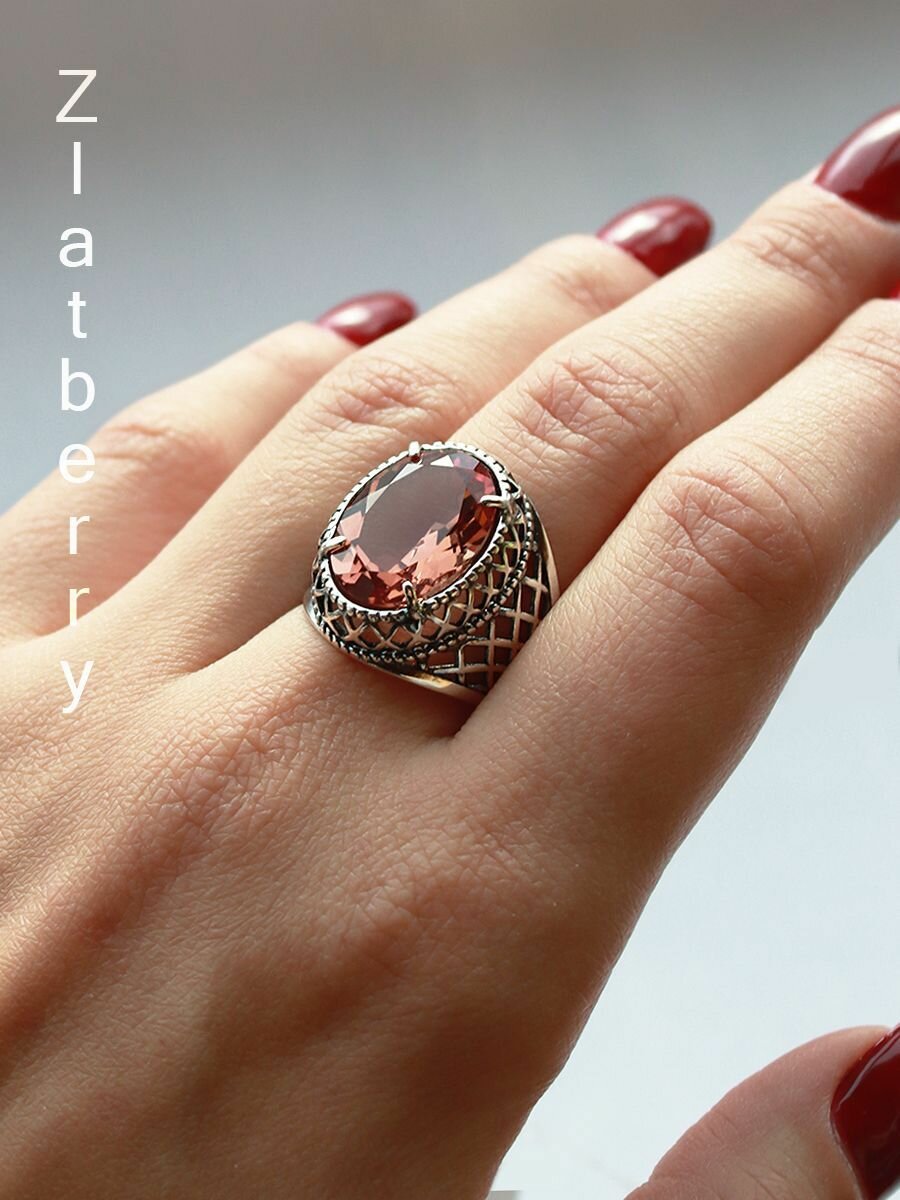 Кольцо, серебро, 925 проба, оксидирование, султанит синтетический