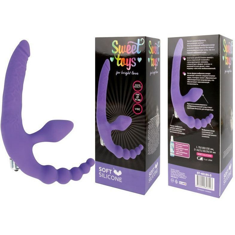 Вибромассажер страпон анатомический, цвет фиолетовый