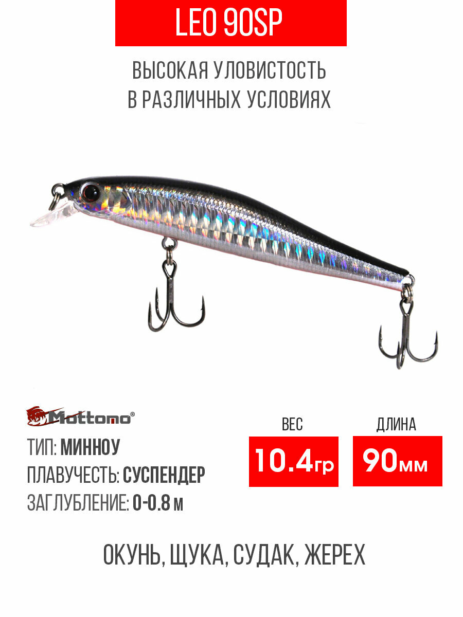 Воблер для рыбалки Mottomo Leo 90SP 10,4g, минноу суспендер для спиннинга, твичинга. Приманка на щуку, сома Silver Fish