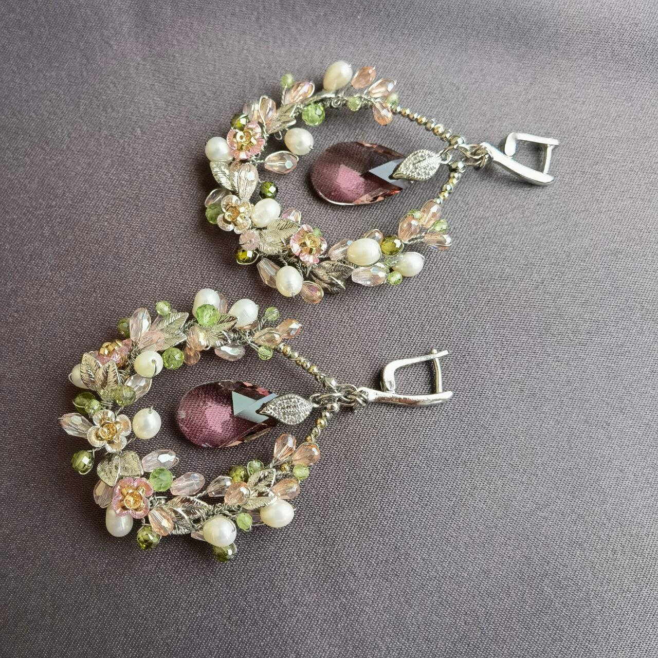 Серьги, циркон, кристаллы Swarovski, жемчуг культивированный