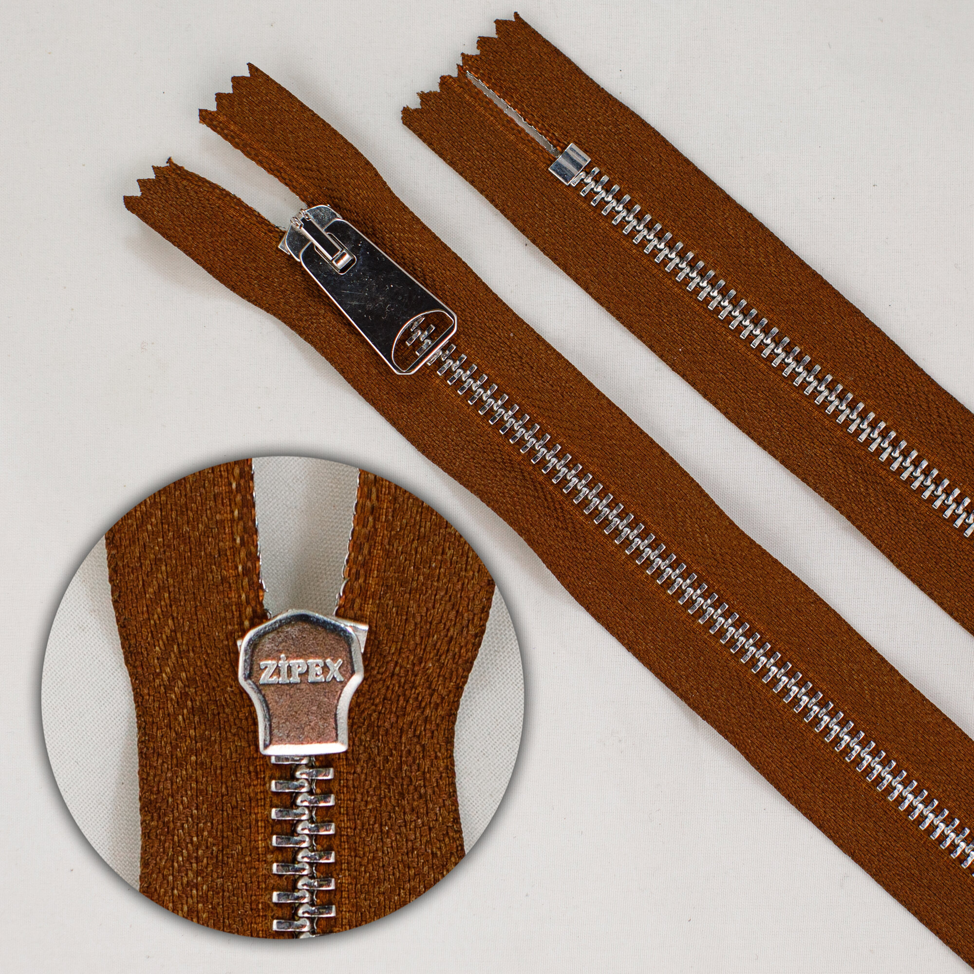 Молния Zipex металлическая Т8 неразъёмная, серебро, 18 см, 1шт/упак, рыжий