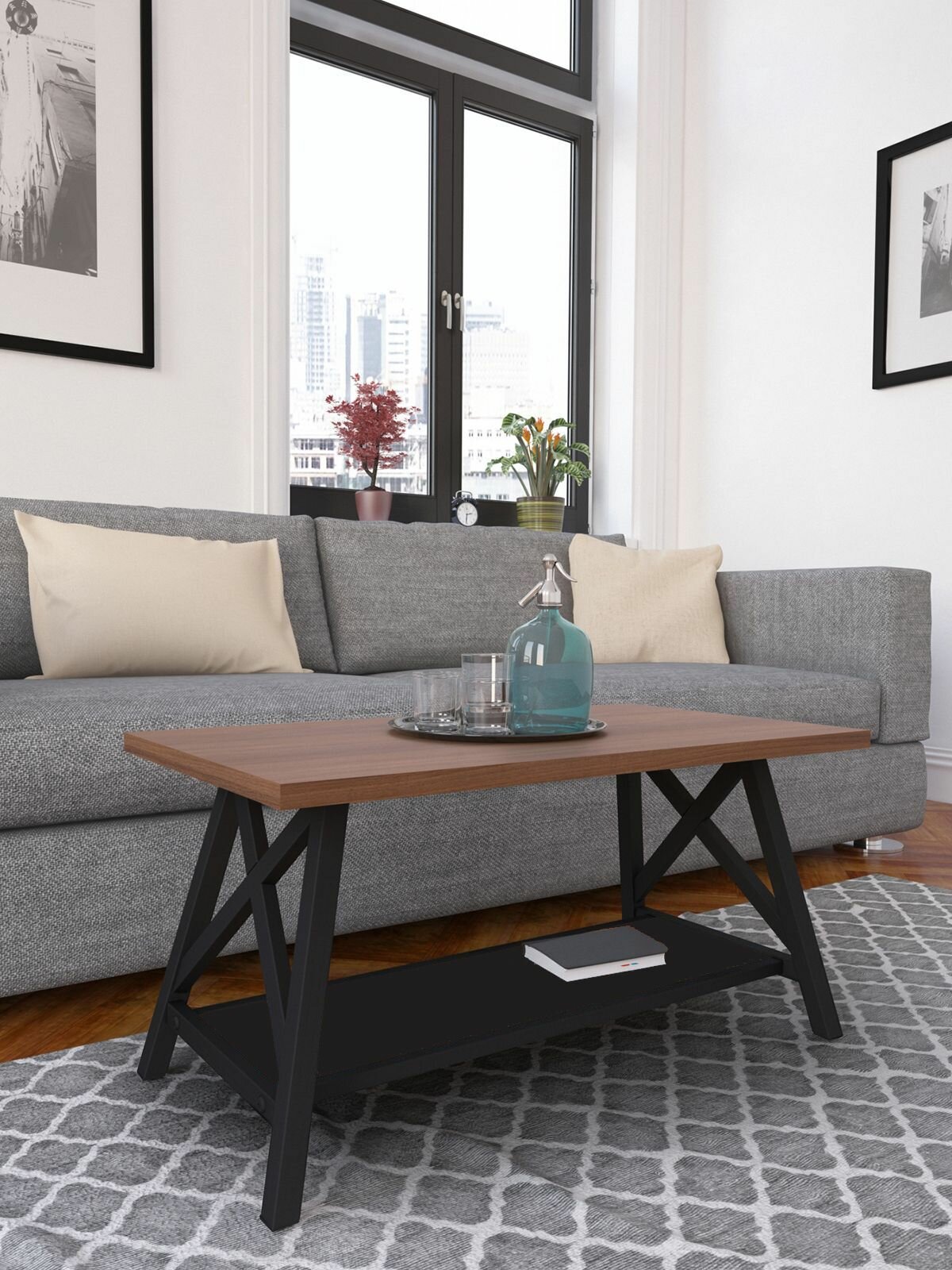 Стол журнальный в стиле Лофт 90х50 см, Орех Дижон натуральный