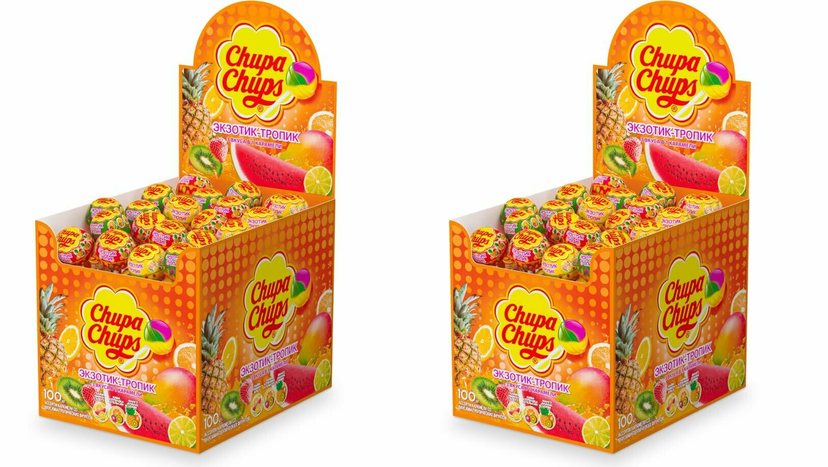 Chupa Chups Карамель Тропик Экзотик, 100 шт, 2 уп