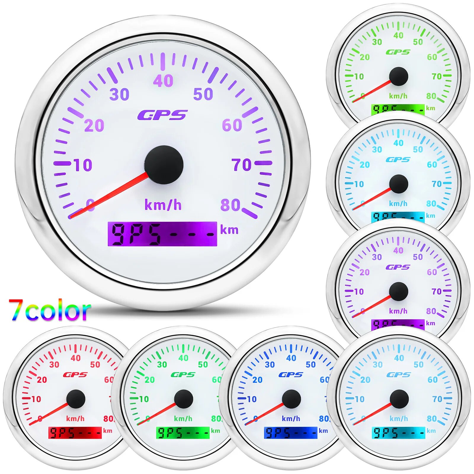 30 ~ 200 км/ч, 7 цветов, подсветка, 85 мм, GPS-спидометр с GPS-антенной для мотоцикла, 80kmh WS