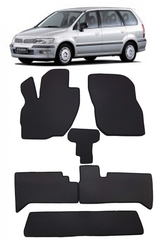 Ева коврики Mitsubishi Space Wagon III (7 мест) 1998 - 2004/ Ева ЭВА сота/ цвет Серый c бежевой окантовкой / EVA Smart / коврики в салон автомобиля Митсубиши