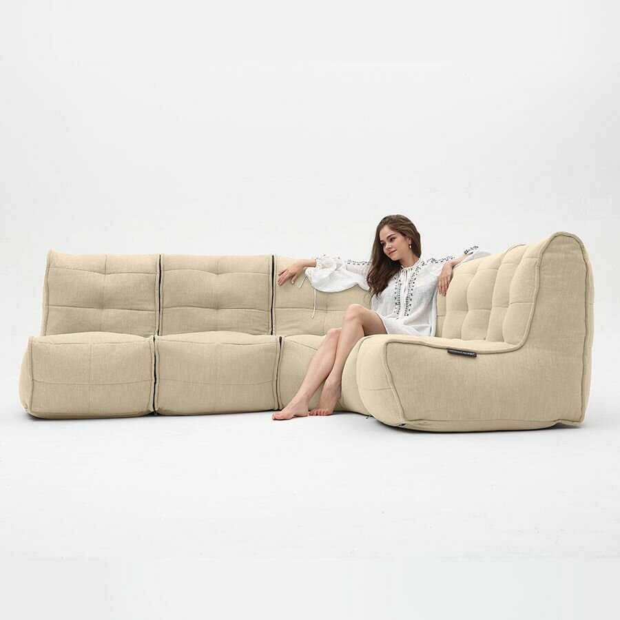 Бескаркасный модульный угловой диван Mod4 L Sofa - Eco Weave (шенилл, бежевый) - для небольших помещений: для дома, дачи, офиса (нераскладной)
