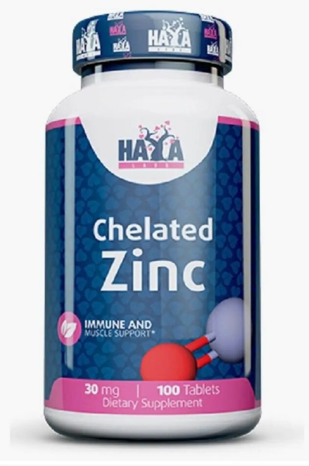 Haya Labs Chelated Zinc. Цинк 30Mg. 100Tabs.