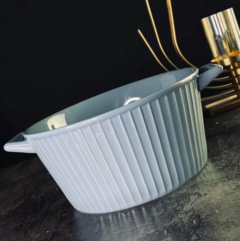 Салатник 21см графит с ручками Фарфор 118-114 118-118-114