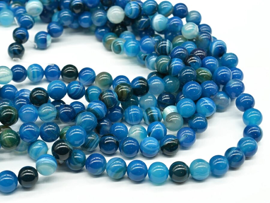 Бусины из агата тонированного шарик 10мм цв. лазурный, 38см, 38 бусин .