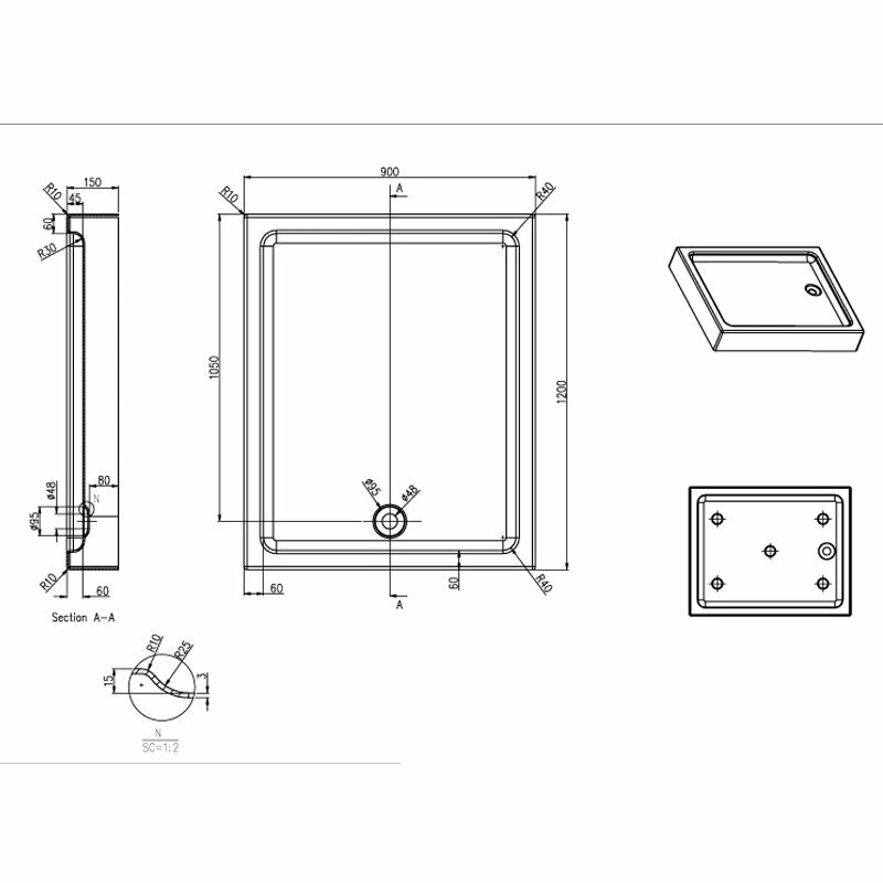Душевой поддон Azario Ontario 90x120 P1912 R/L